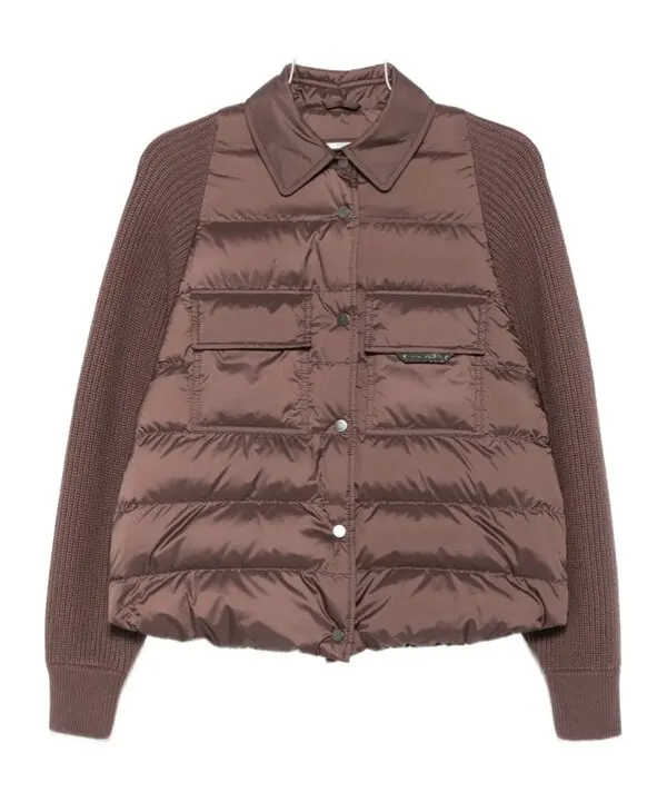 Brunello Cucinelli Quilted-panel Knit-sleeve Jacket - Brown