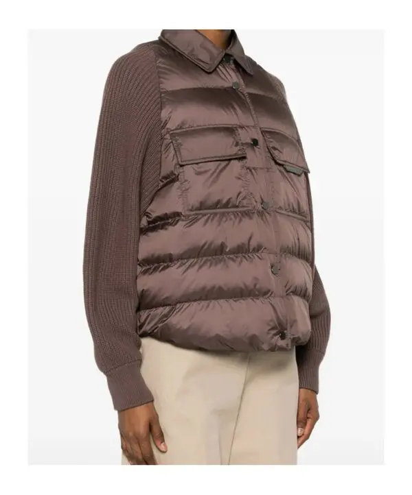 Brunello Cucinelli Quilted-panel Knit-sleeve Jacket - Brown