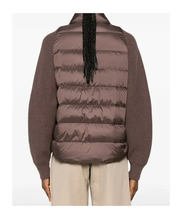 Brunello Cucinelli Quilted-panel Knit-sleeve Jacket - Brown