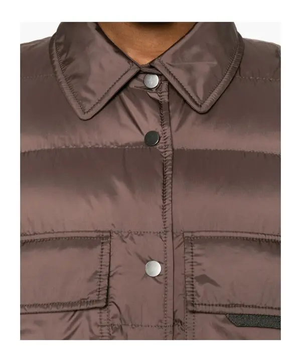 Brunello Cucinelli Quilted-panel Knit-sleeve Jacket - Brown