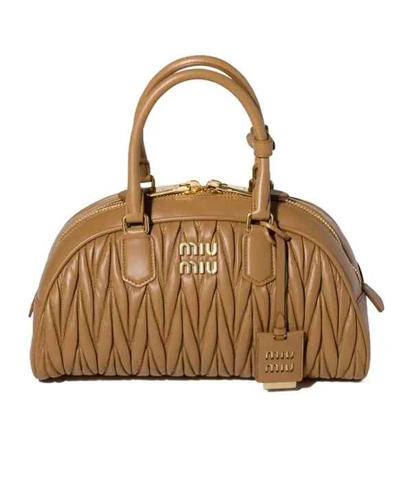 Miu Miu Arcadie Matelassé Nappa Leather Bag - Caramel