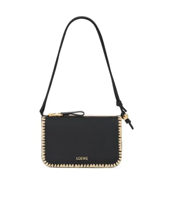 Loewe Rio Pouch In Classic Calfskin And Raffia - Black