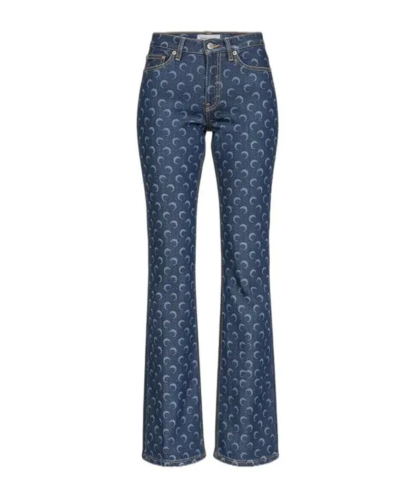 MARINE SERRE Moon Print Bootcut Jeans - Midnight Blue