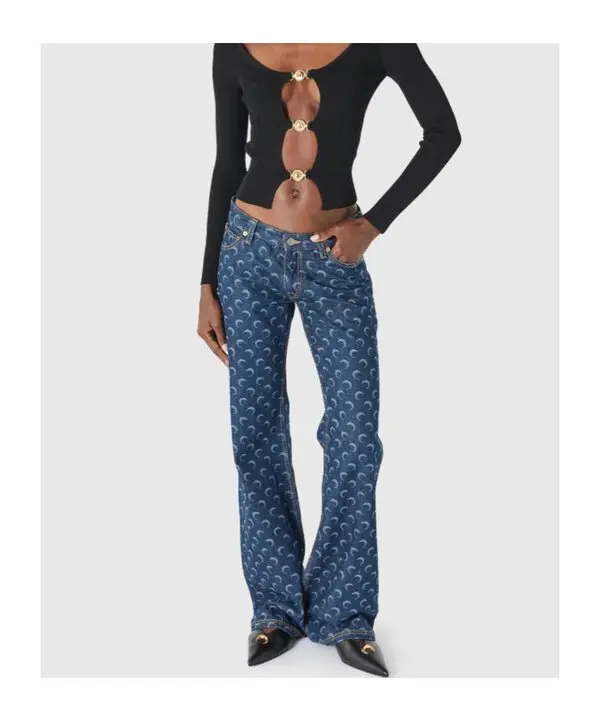 MARINE SERRE Moon Print Bootcut Jeans - Midnight Blue
