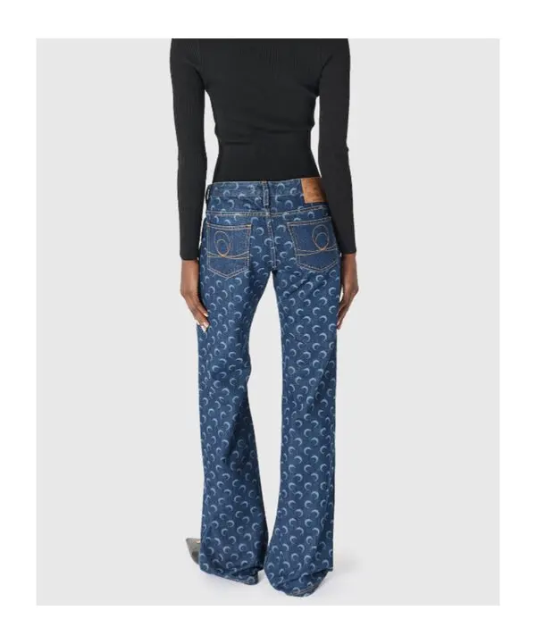 MARINE SERRE Moon Print Bootcut Jeans - Midnight Blue