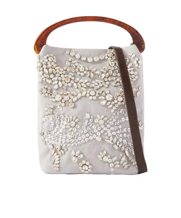 Dries Van Noten Embellished Shoulder Bag With Sculptural Handle - Gray