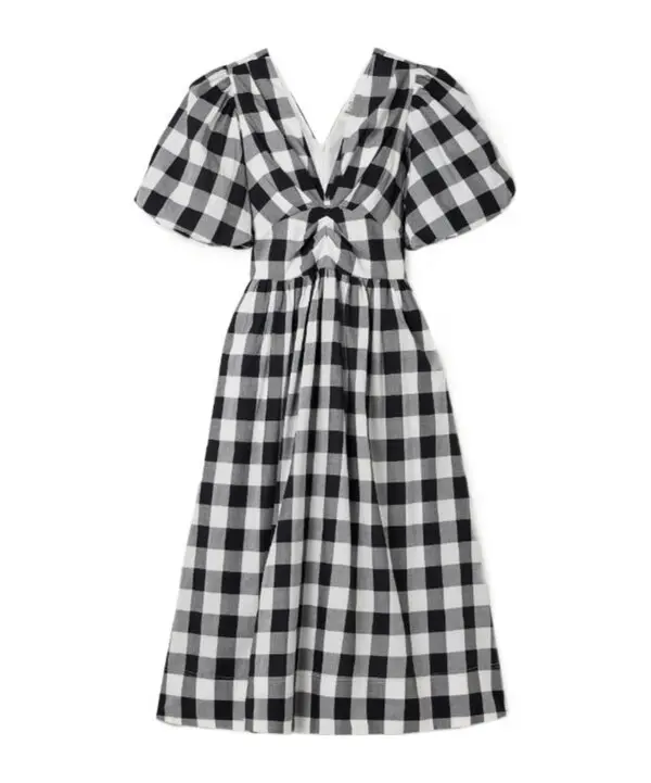 Sea Gingham Check Midi Dress - Gray