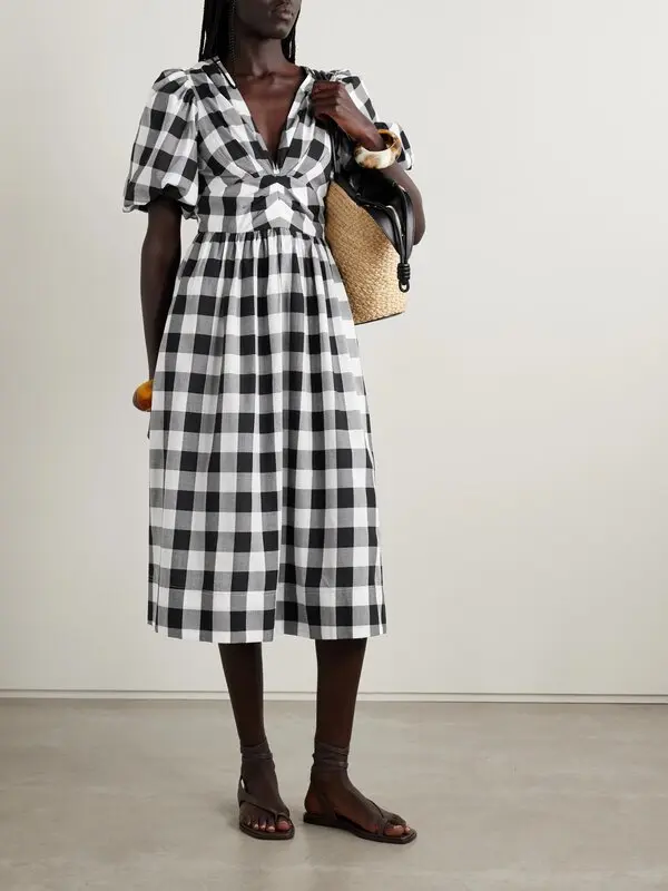 Sea Gingham Check Midi Dress