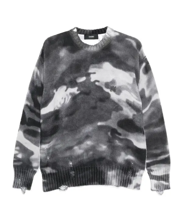 Amiri Distressed Camouflage Crew Neck Sweater - Grey
