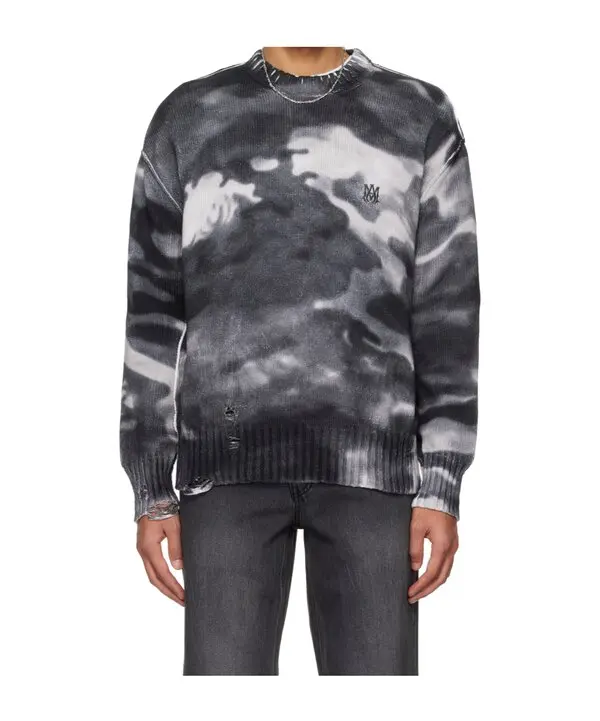 Amiri Distressed Camouflage Crew Neck Sweater