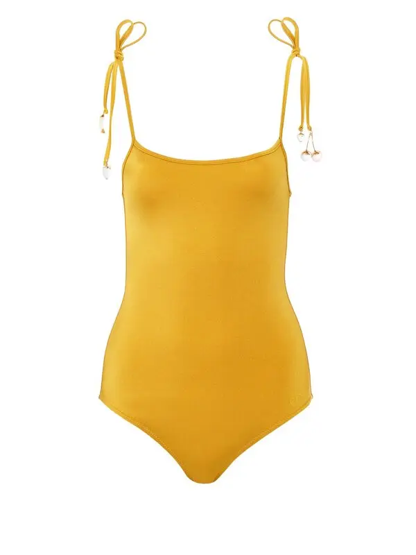 Chloé Knotted One-piece Swimsuit With Embellished Charms - Safari Gold