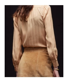 Gucci Interlocking G Chain Silk Jacquard Shirt With Self-tie Bow - Beige