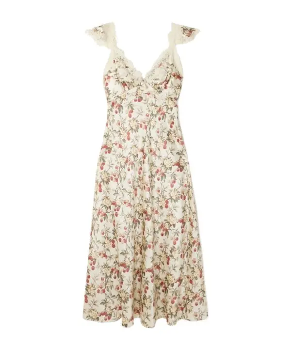 DÔEN Floral Print Lace Trimmed Midi Dress - No