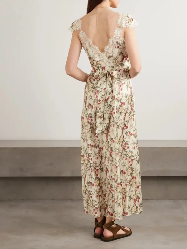 DÔEN Floral Print Lace Trimmed Midi Dress