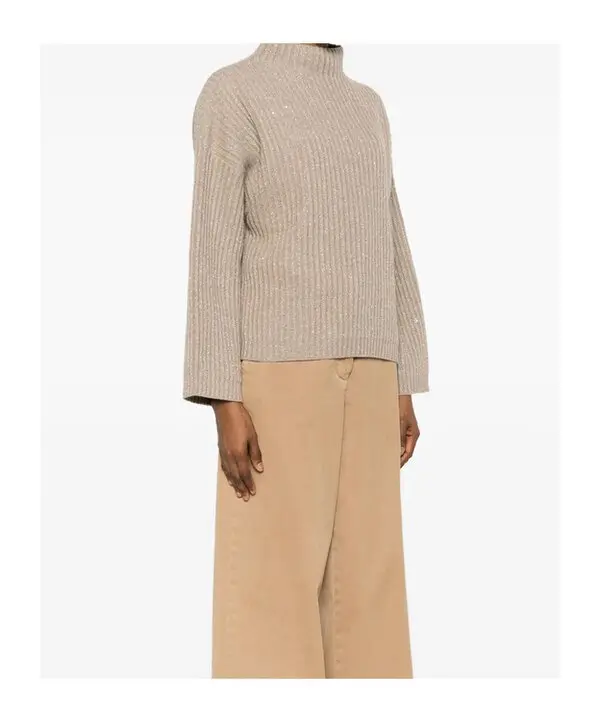 Brunello Cucinelli Sequin-embellished Ribbed Knit Pullover - Nude