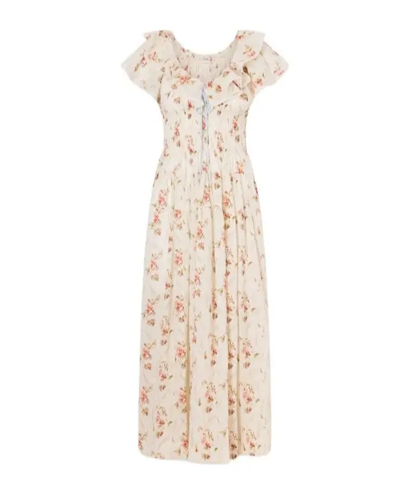 DÔEN Lace Floral Dress - Nude