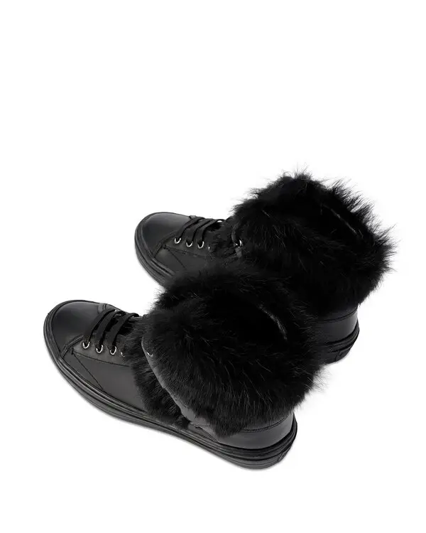 FERRAGAMO Lace-up High-top Boots With Fur Trim
