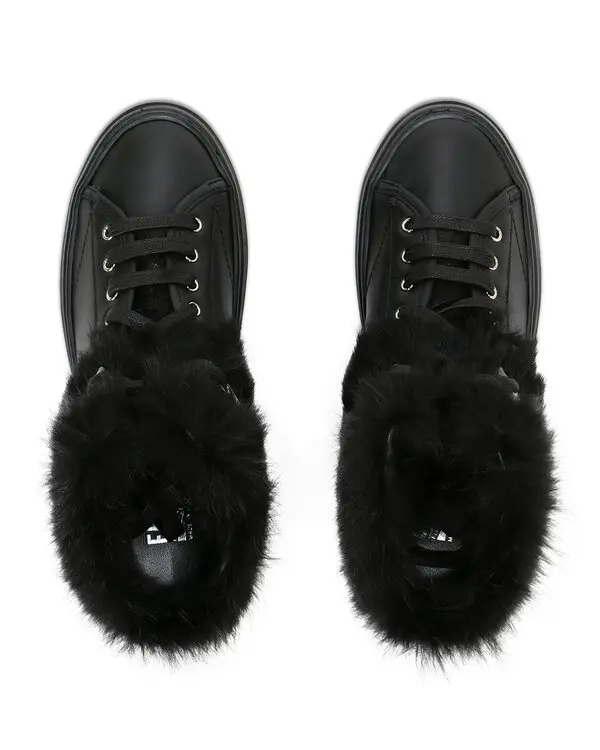FERRAGAMO Lace-up High-top Boots With Fur Trim