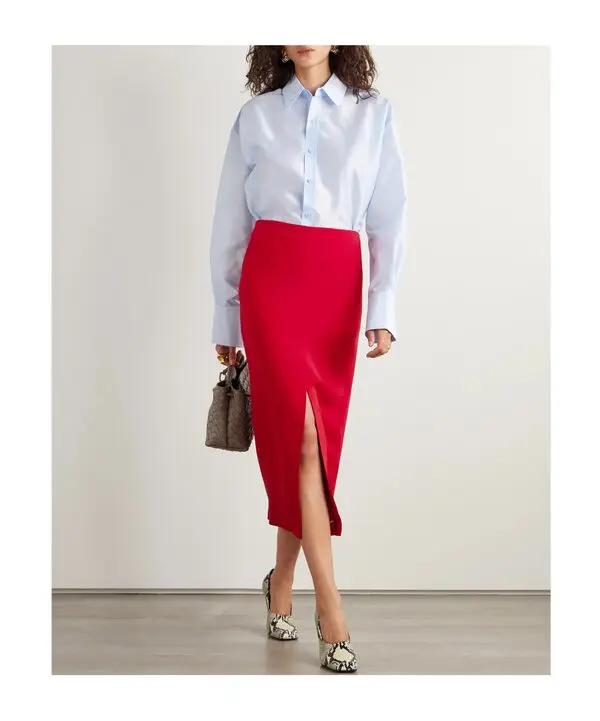 Carven Crepe Midi Skirt With Front Split