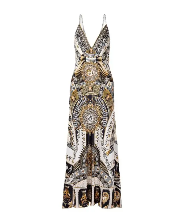 Camilla Printed Silk-satin Maxi Dress With Embellished Straps
