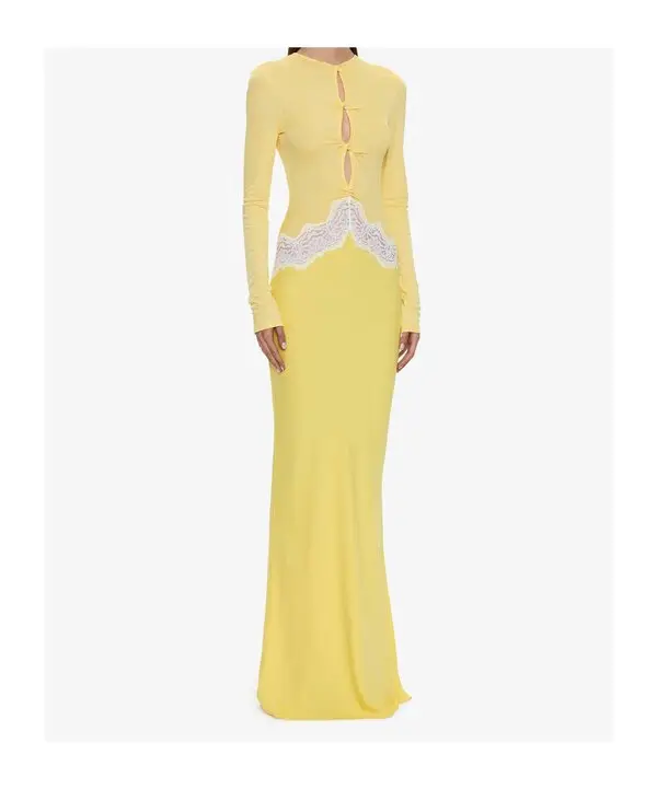 Christopher Esber Long Sleeve Knotted Lace Embellished Maxi Dress - Yellow