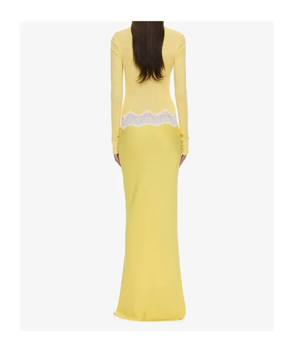 Christopher Esber Long Sleeve Knotted Lace Embellished Maxi Dress - Yellow