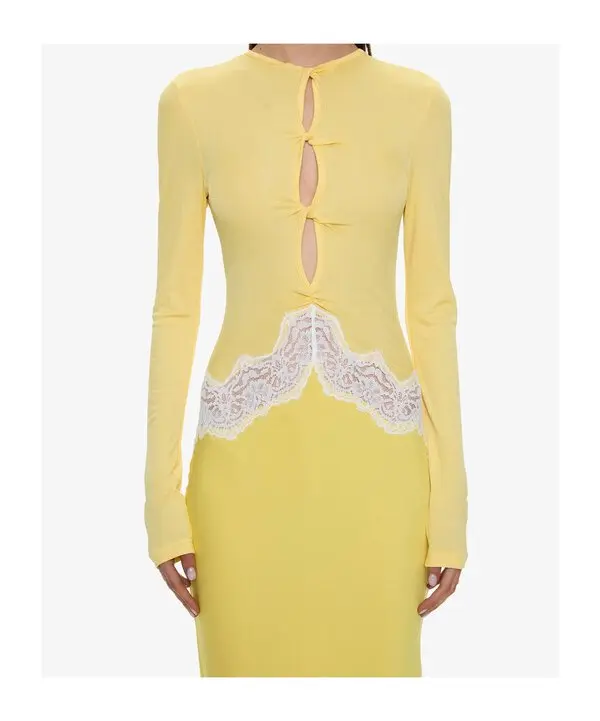 Christopher Esber Long Sleeve Knotted Lace Embellished Maxi Dress - Yellow