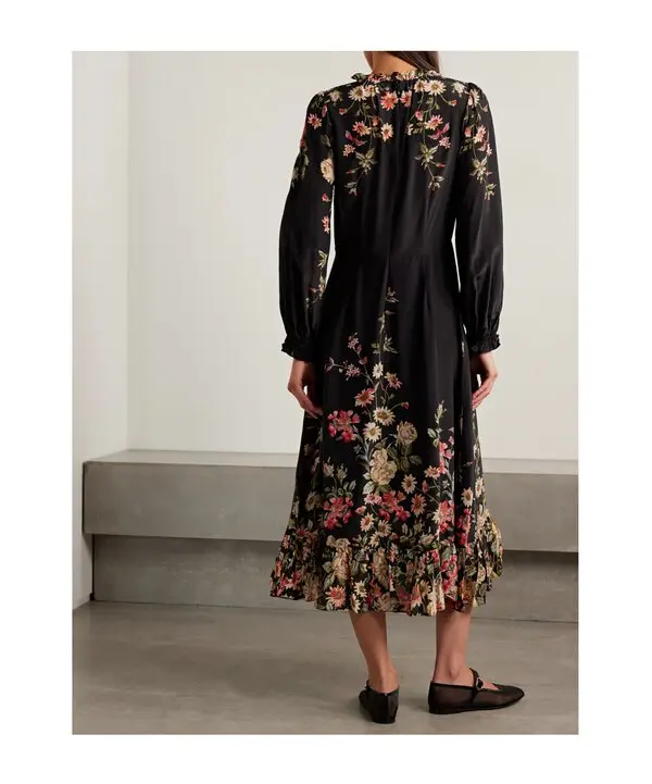 Sea Ruffled Floral Print Midi Dress