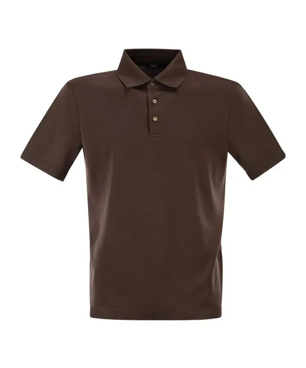 Herno Short-sleeved Knitted Polo Shirt - Brown