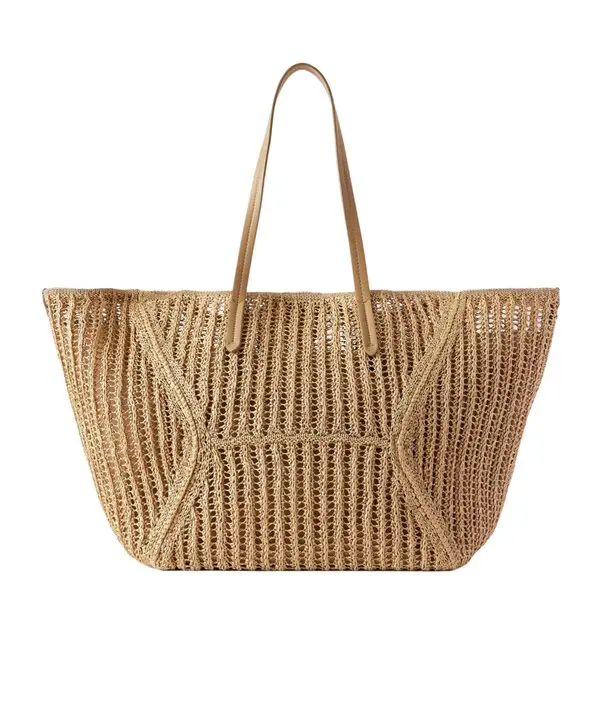 Brunello Cucinelli Woven Tote Bag With Leather Trim - Brown