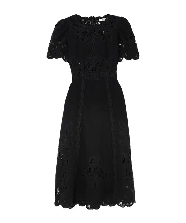 Sea Embroidered Mid-length Dress - Black