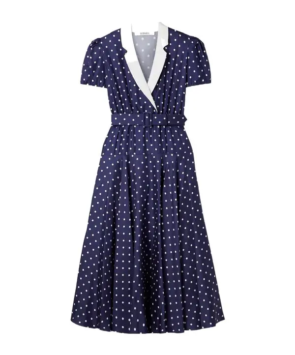 RODARTE Belted Crepe De Chine-trimmed Polka-dot Silk-twill Midi Dress - Black