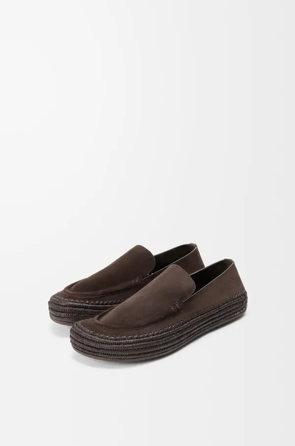 Loewe Suede And Raffia Loafer - Black