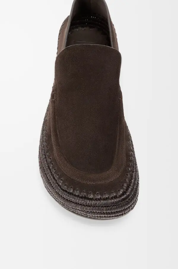 Loewe Suede And Raffia Loafer - Black