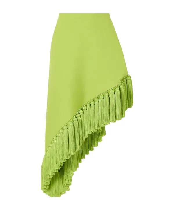 Alaïa Asymmetrical Wool-gabardine Midi Skirt With Fringe - Green