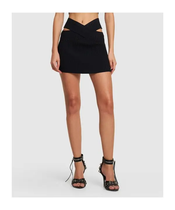 DION LEE Crossed Ribbed Mini Skirt - Black