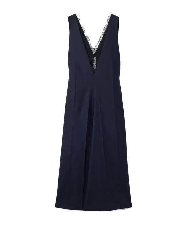 Carven Wool-flannel And Crinkled-satin Midi Dress