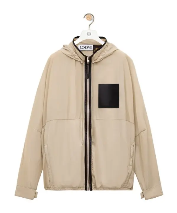 Loewe Hooded Jacket With Leather Trim - Beige/black