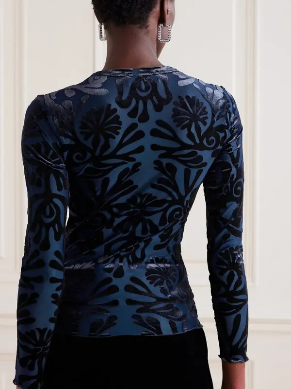 Sea Velvet Top With Abstract Floral Pattern