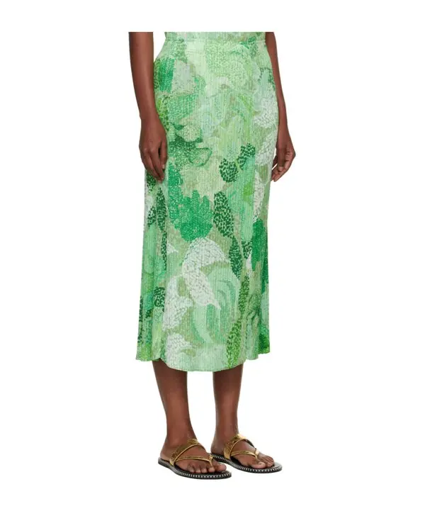Issey Miyake Pleated Midi Skirt With Floral Print