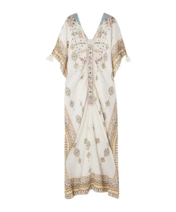 Camilla Fringe Embroidered Robe - White