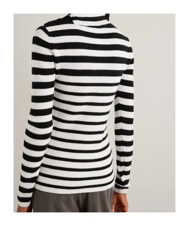 LISA YANG Sabrine Striped Ribbed Cotton And Cashmere-blend Turtleneck Sweater - White
