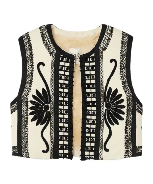 Sea Embroidered Cropped Vest