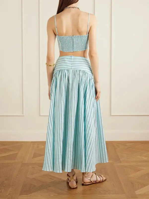 Staud Federico Cropped Striped Top - Blue