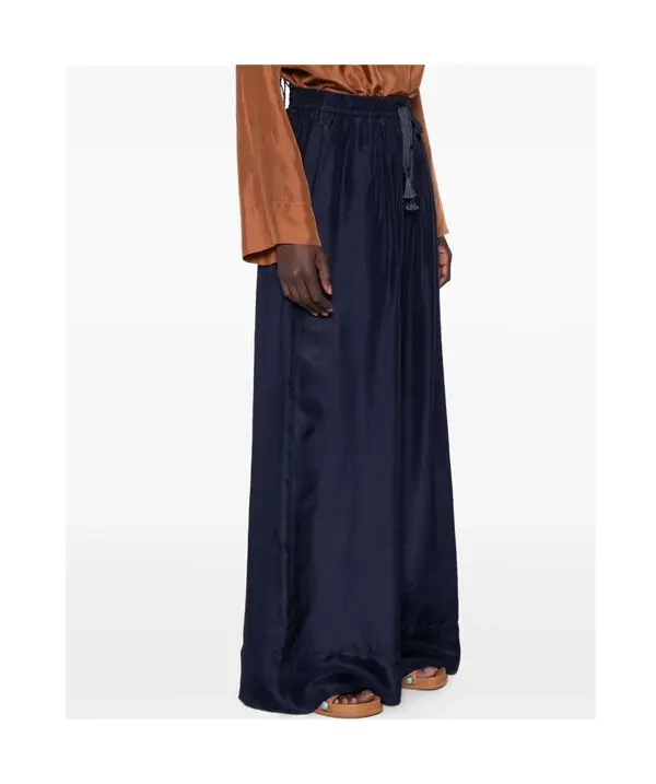 FORTE_FORTE Silk Palazzo Pants With Drawstring - Black