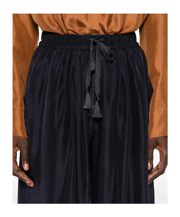 FORTE_FORTE Silk Palazzo Pants With Drawstring - Black