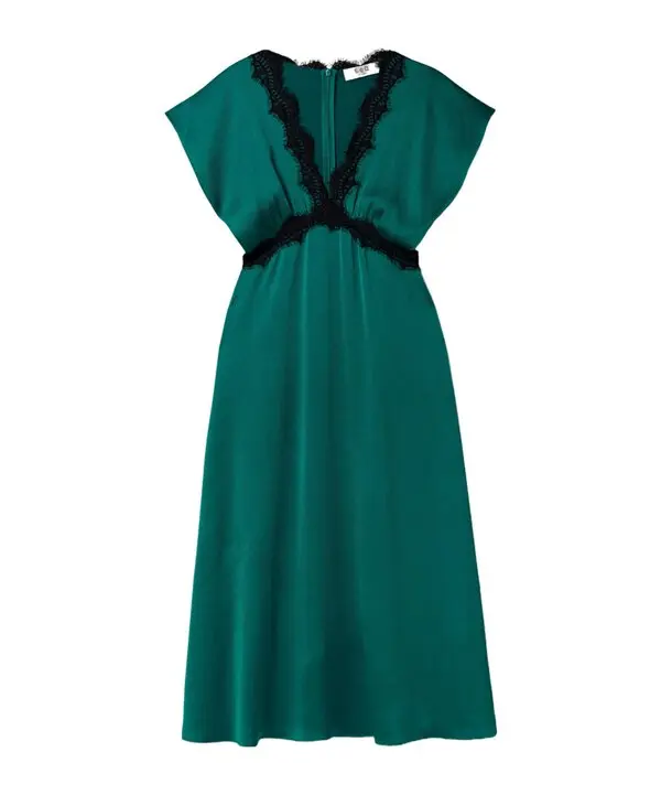Sea Midi Dress With Lace Trim - No