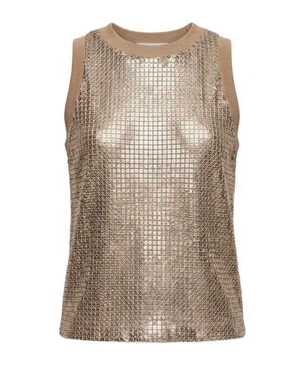 Peserico Embellished Crewneck Sleeveless Top - Gold Beige