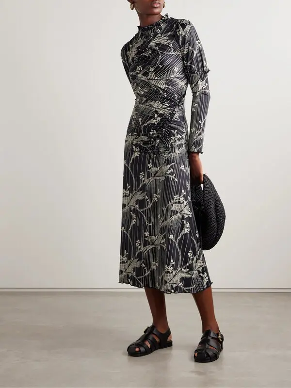Sea Wrinkled Printed Mid-length Dress