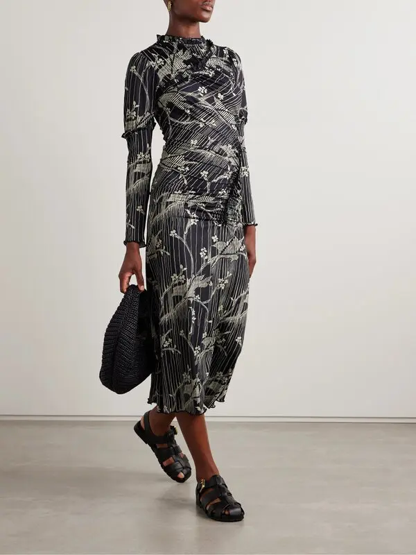 Sea Wrinkled Printed Mid-length Dress